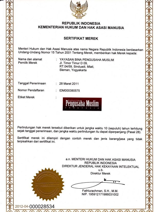 Pengusaha Muslim – Ingat, Merek KPMI Sudah Terdaftar Resmi HKI